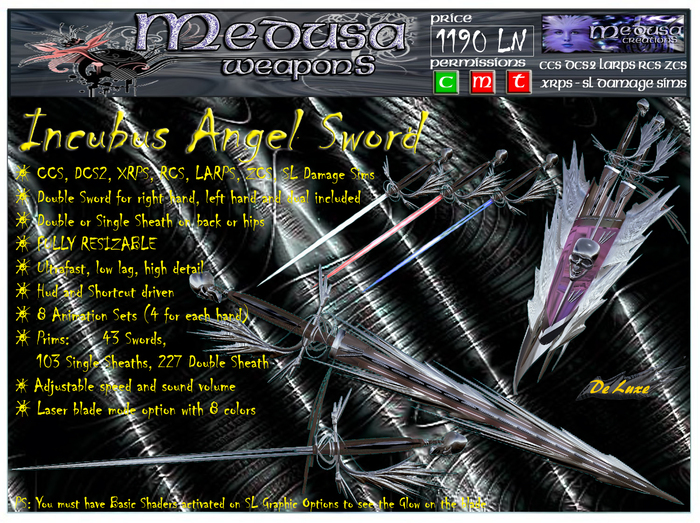 Second Life Marketplace - ~ Medusa Weapons ~ Incubus Angel Sword (Boxed)
