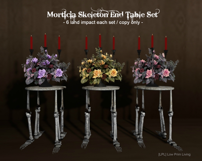 Second Life Marketplace - Halloween - Morticia Skeleton End Table Set