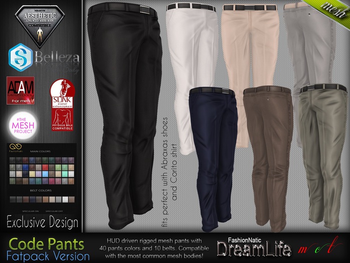 Second Life Marketplace - Code Fatpack Male Mens Formal Pants - Mesh ...