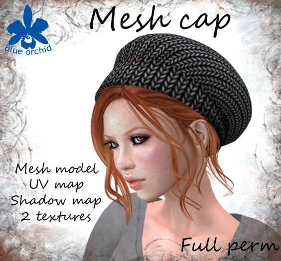 Second Life Marketplace - Blue orchid ~ Mesh cap full perm (boxed)