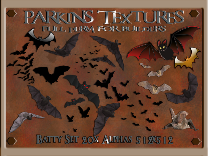 Second Life Marketplace - Parkins Textures - Batty Bats Set - 20x Full ...
