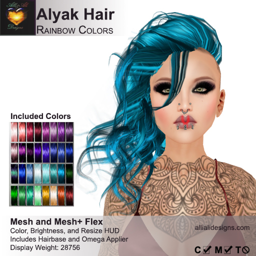 Second Life Marketplace - A&A Alyak Hair Hybrid Rainbow Colors Pack ...