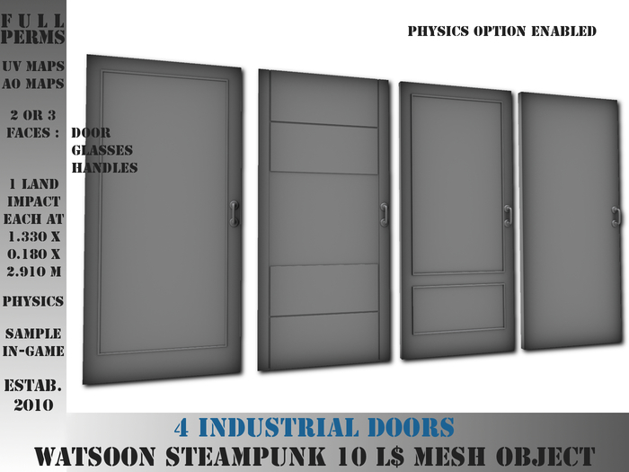 Second Life Marketplace - Industrial doors - 1 LI each - 4 FULL PERMS ...