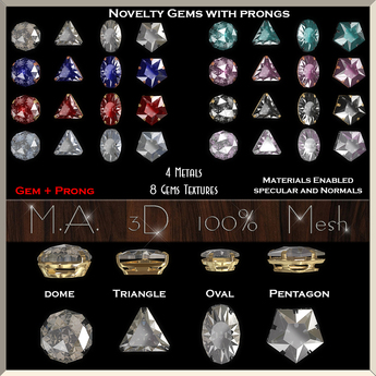 Second Life Marketplace - M.A. 3D Novelty Gem and prongs Set 100% mesh ...
