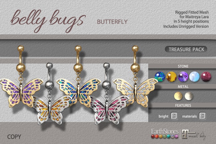 Second Life Marketplace - EarthStones Belly Bugs - Butterfly Treasure ...