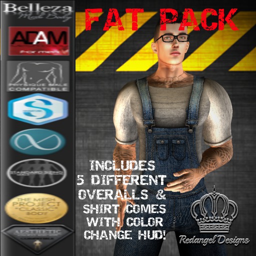 Second Life Marketplace - RD - FAT PACK Overalls & Shirts (ALL BODIES)