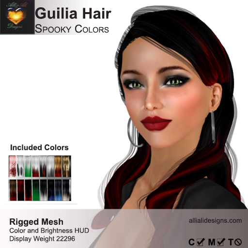 Second Life Marketplace - A&A Guilia Hair Spooky Colors. Rgged mesh ...