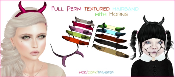 Second Life Marketplace - Full Perm textured hairband with horns (bx)