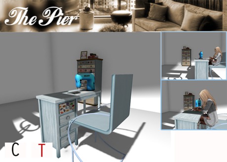 Second Life Marketplace - Blue sewing machine and drawers
