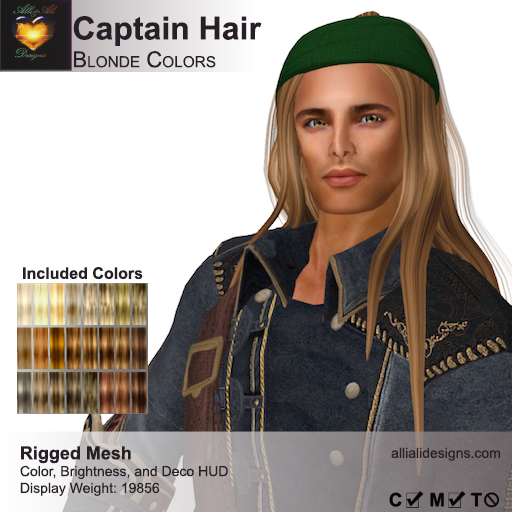 Second Life Marketplace - A&A Captain Hair Blonde Colors Pack. Long ...