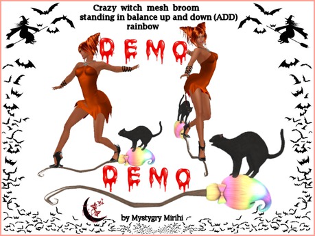 Second Life Marketplace - DEMO free Crazy witch broom purple rainbow pink