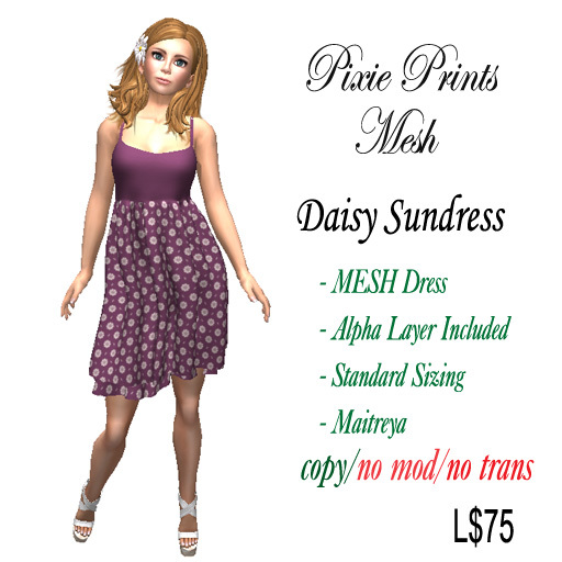 Second Life Marketplace - Pixie Prints FITMESH Daisy Sundress - Orchid