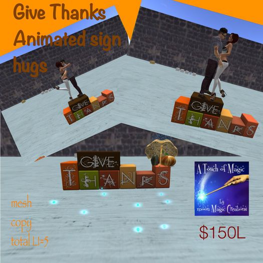 Second Life Marketplace - Give Thanks Animated Hugging sign-crate
