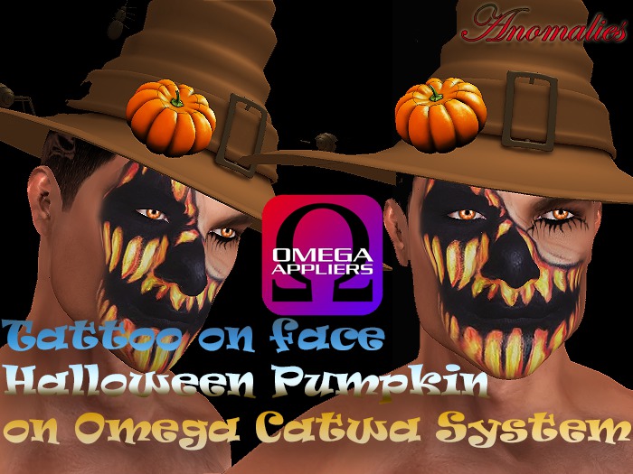 Second Life Marketplace - Tattoo on face Halloween Pumpkin on Omega ...