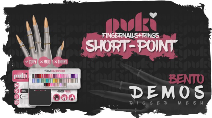Second Life Marketplace - . PUKI . My Short Point Nails . BENTO DEMOS ...