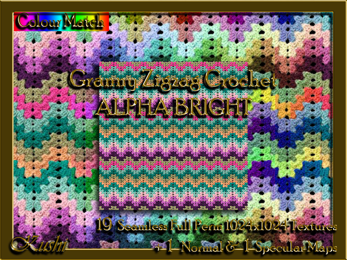 Second Life Marketplace - Granny Zigzag Crochet ALPHA BRIGHT Textures