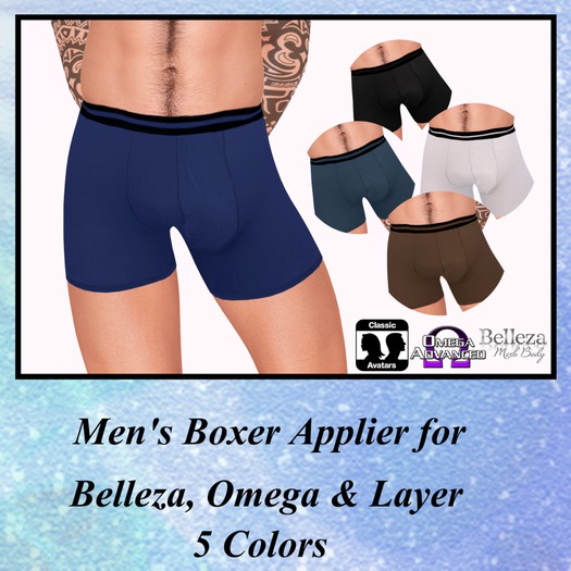 Second Life Marketplace - Men's Boxer Applier 5 Colors ( Belleza ...