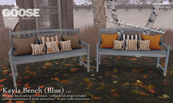 Second Life Marketplace - GOOSE - Kayla bench (blue) + extra free ...