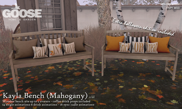 Second Life Marketplace - GOOSE - Kayla bench (mahogany) + extra free ...