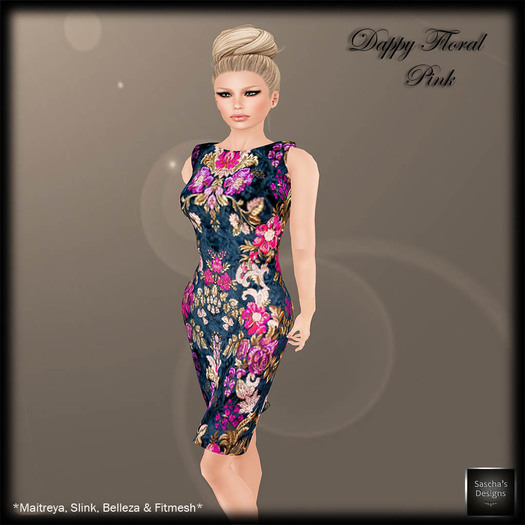 Second Life Marketplace - SAS - Dappy FloralPink Dress (Mesh Bodies ...