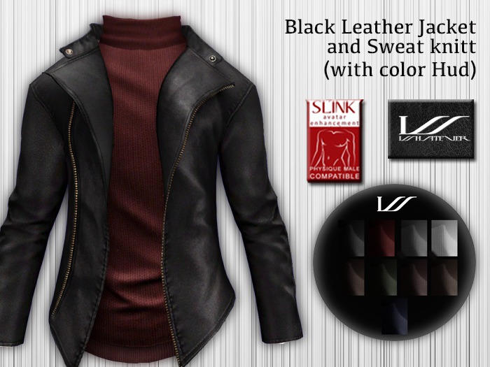 Second Life Marketplace - Black Leather Jacket & knitt sweat SLINK by ...