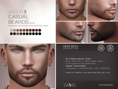 Second Life Marketplace - [GA.EG] Mesh Heads Addon - BE06 Casual Beards