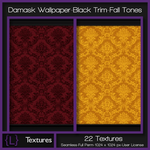 Second Life Marketplace - {L} Wallpaper-Damask-Black Trim-Fall Tones