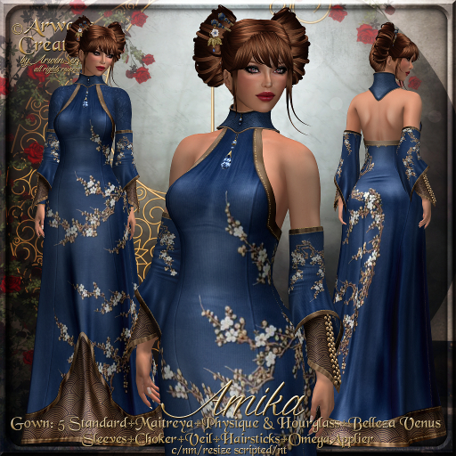Second Life Marketplace - {AS} Amika Fitted Mesh Gown: Blossom Blue ...