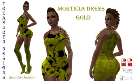 Second Life Marketplace - ~TD~ Morticia Skull Dress - Gold