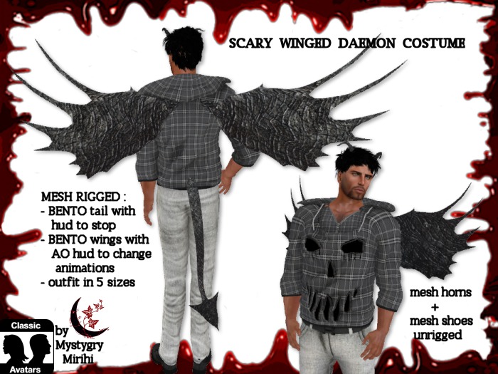 Second Life Marketplace - Scary winged daemon costume gray BENTO tail ...