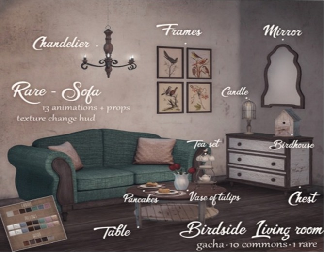 Second Life Marketplace - Rare ~ Raindale ~ Birdside gacha ~ Sofa