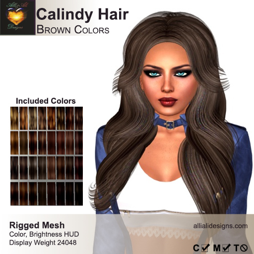 Second Life Marketplace - A&A Calindy Hair Brown Colors Pack. Rigged ...