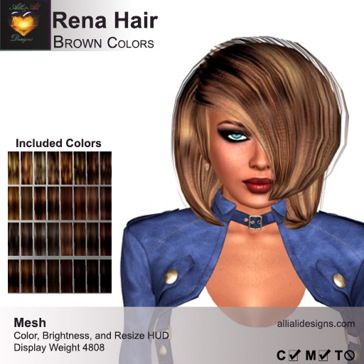 Second Life Marketplace - A&A Rena Hair Brown Colors Pack. Mesh short ...