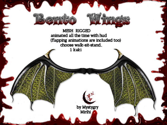 Second Life Marketplace - 1 BENTO Devil bat wings mesh rigged animated kaki