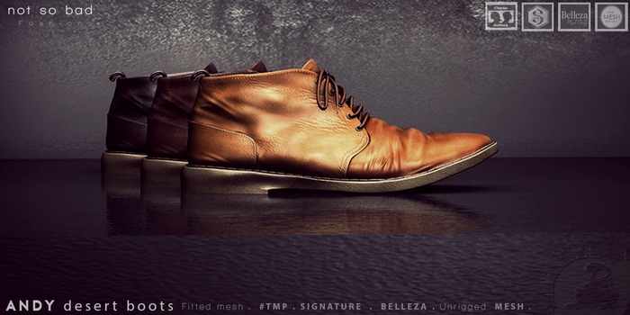 Second Life Marketplace - not so bad . mesh . ANDY desert boots . full pack 1 . 3 colors