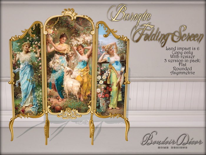 Second Life Marketplace - Boudoir Baroque Folding Screen-Nymphs