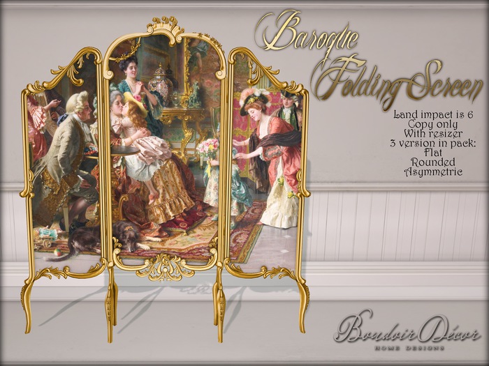 Second Life Marketplace - Boudoir Baroque Folding Screen-Birthday Wish