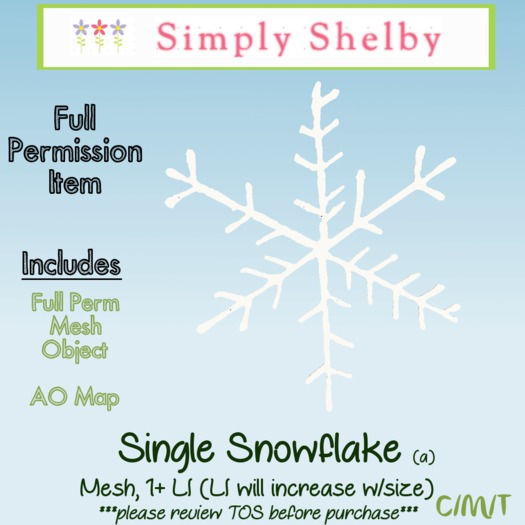 Second Life Marketplace - Simply Shelby Full Permission Snowflake (style B)