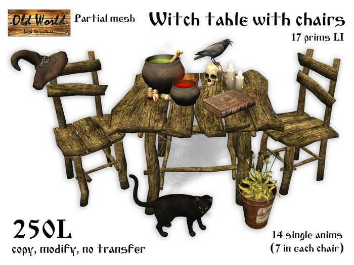 Second Life Marketplace - Witch table with chairs - Old World - Rustic ...