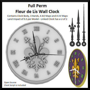 Second Life Marketplace - Full Perm Fleur de Lis Wall Clock
