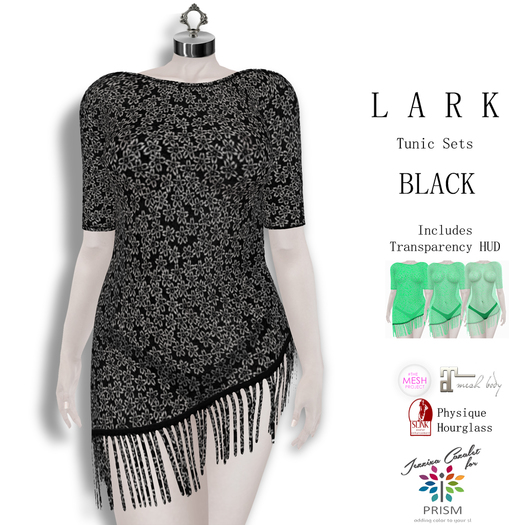Second Life Marketplace - Prism LARK Mesh Fringe Top & Panty Set Black ...