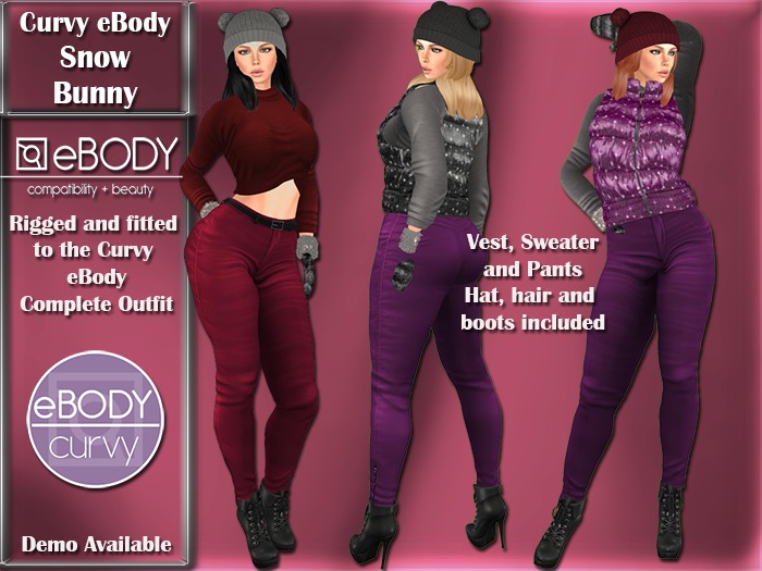 Second Life Marketplace - eBodyCurvy - Snow Bunny Complete Outfit DEMO