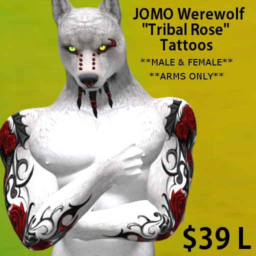 Second Life Marketplace - [WS] JOMO Werewolf "Tribal Rose" Sleeves Tattoo