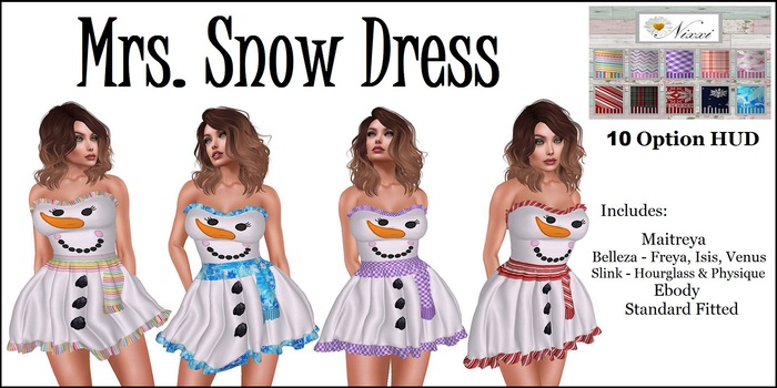 Second Life Marketplace - Nixxi Fashions - Mrs. Snow Dress (10 Options)