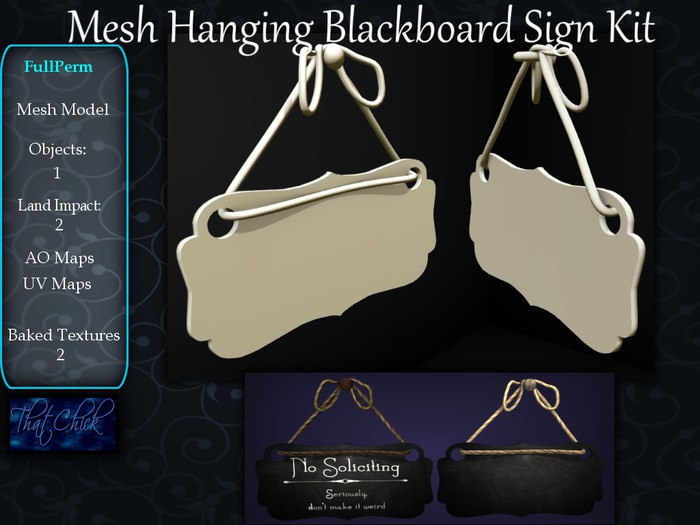 Second Life Marketplace - ~tc~ Mesh Hanging Blackboard Sign FullPerm Kit