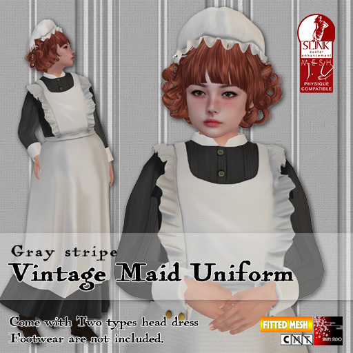Second Life Marketplace - Ss-vintage maid uniform(Slink) - gray stripe