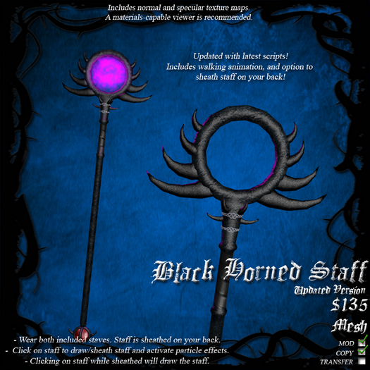 Second Life Marketplace - Black Horned Staff (v2)