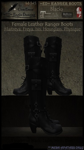 Second Life Marketplace - =ED= RANGER BOOTS - Blacks - (Maitreya, Freya ...