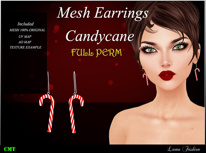 Second Life Marketplace - -Lamu Fashion-Mesh Candycane Earrings FULL PERM