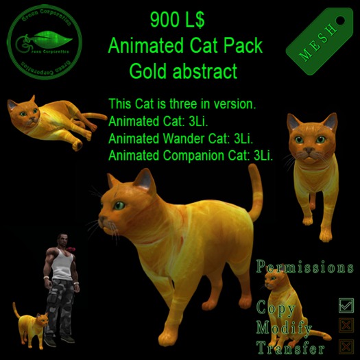 Second Life Marketplace - Animated Mesh Gold abstract cat pack 50% ...